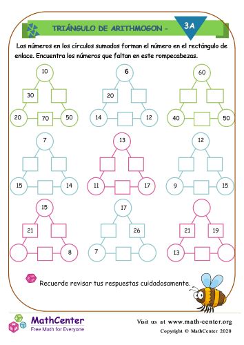 Triángulo De Arithmogon Rompecabezas 3a Hojas De Trabajo Math Center