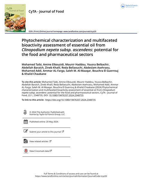 Pdf Phytochemical Characterization And Multifaceted Bioactivity Assessment Of Essential Oil