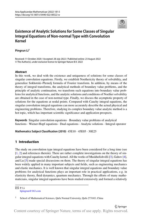 Existence Of Analytic Solutions For Some Classes Of Singular Integral