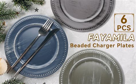 Fayamila 6 Pack Vintage Charger Plates 13 Beaded Round