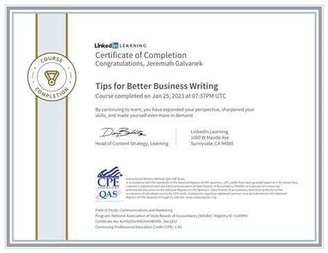 jeremiah galvanek on linkedin certificate of completion