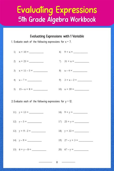 5th Grade Algebra Workbook Grade 5 Math Workbook With Answers