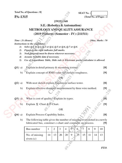 Be Robotics And Automation Semester 4 2022 November Metrology And Quality Assurance M