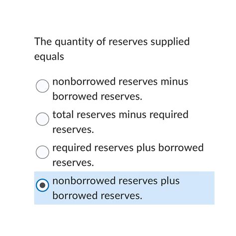 Solved The Quantity Of Reserves Supplied Equalsnonborrowed