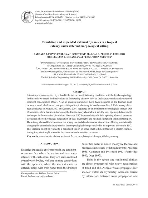 Pdf Circulation And Suspended Sediment Dynamics In A Tropical Estuary Under Different
