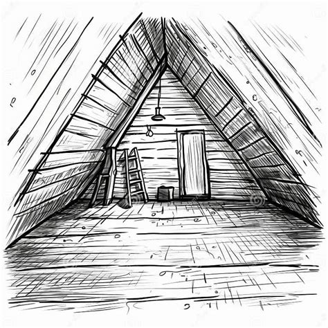 Rough Hand Drawn Sketch Of A Simple Attic Design Concept Stock