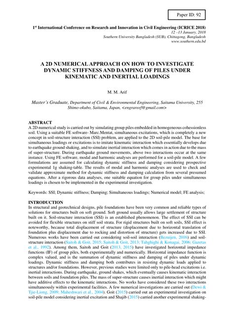 Pdf A 2d Numerical Approach On How To Investigate Dynamic Stiffness