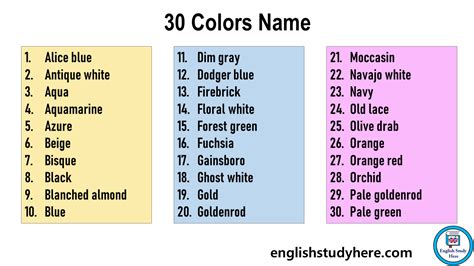 Colors Names In English