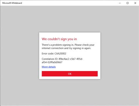 cannot login to microsoft whiteboard read how to fix error caa20002