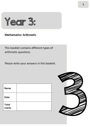 Year 3 Maths Arithmetic Assessment Paper 1 Teaching Resources