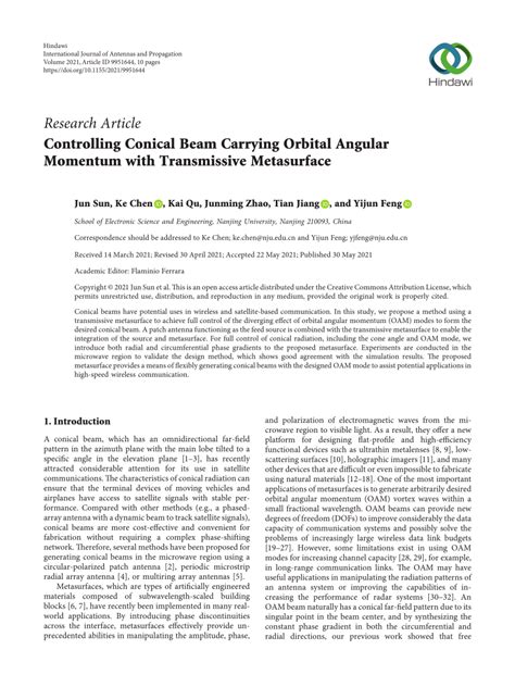 Pdf Controlling Conical Beam Carrying Orbital Angular Momentum With