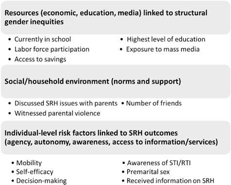 Indicators Selected To Examine Gender Inequities And Adolescent Sexual