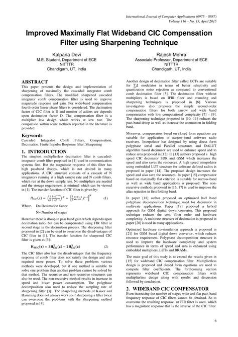 Pdf Improved Maximally Flat Wideband Cic Compensation Filter Using