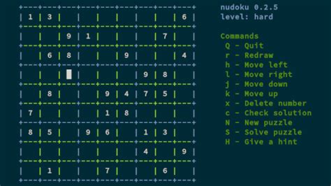 solve a puzzle at the linux command line with nudoku