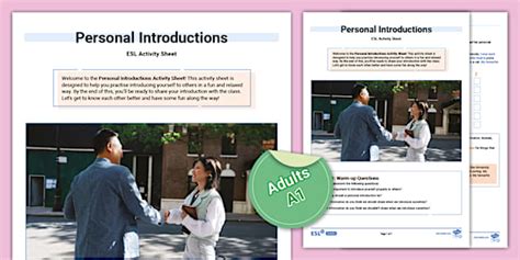 Esl Personal Introduction Activity Sheet [adults A1]