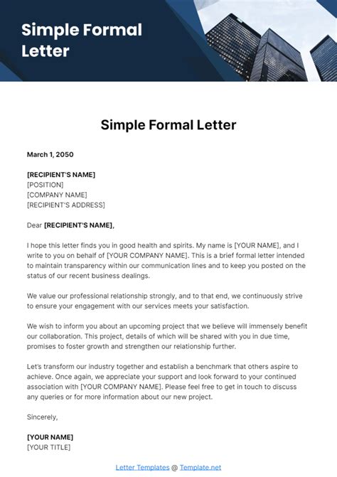 Simple Formal Letter Template Edit Online And Download Example