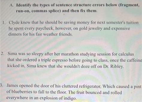 A Identify The Types Of Sentence Structure Errors