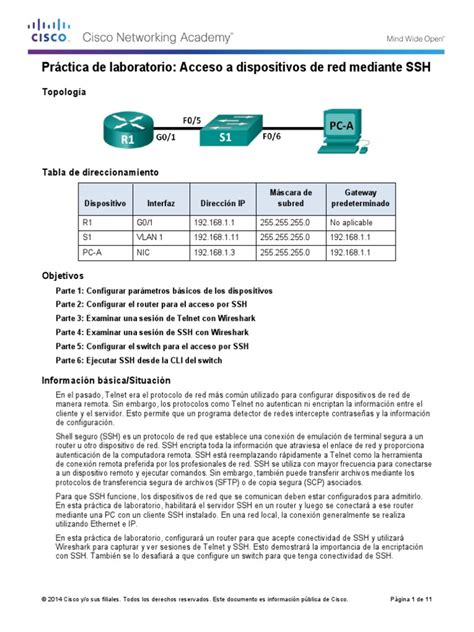 ccna 11 2 4 5 lab accessing network devices with ssh pdf