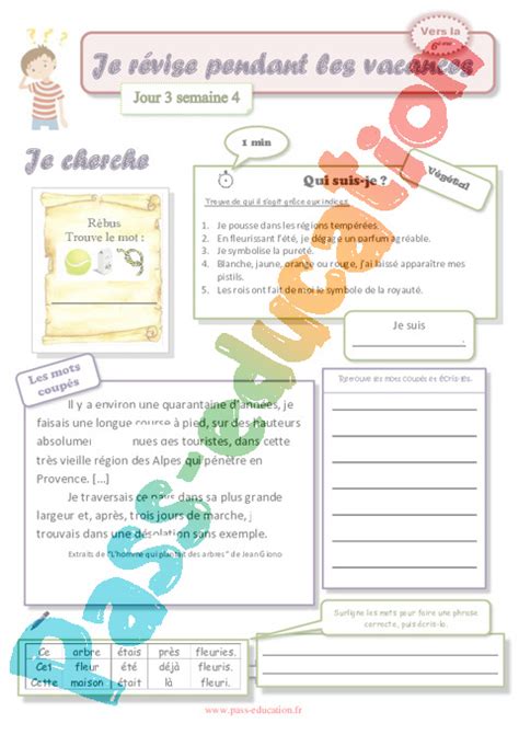Cahiers De Vacances Cm2 Vers La 6ème Semaine 4 Cycle 3 Pdf à