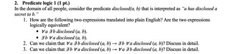Solved 2 Predicate Logic 1 1 Pt In The Domain Of All