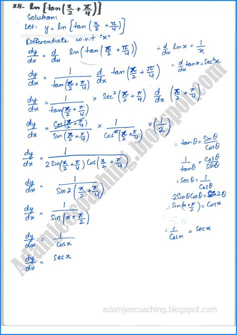 Adamjee Coaching Differentiation Exercise 3 5 Mathematics 12th