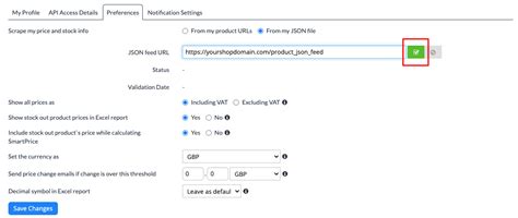 JSON Feed Prisync