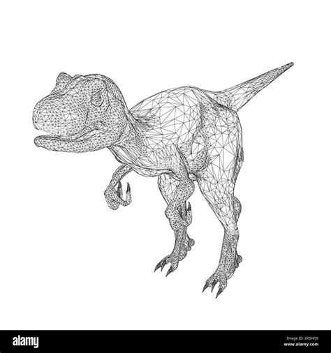 Dinosaur Wireframe From Black Lines Isolated On White Background 3d