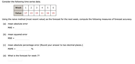 solved consider the following time series data using the
