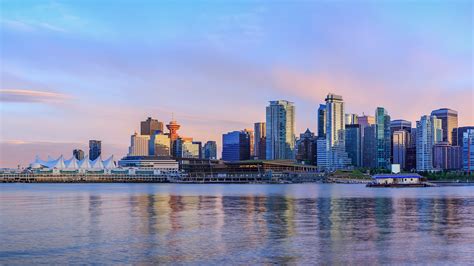 Panoramic View Of Vancouver Skyline At Sunset British Columbia Canada