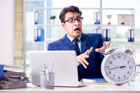 Businessman With Giant Clock Failing To Meet Deadlines And Missi Stock Image Image Of Late