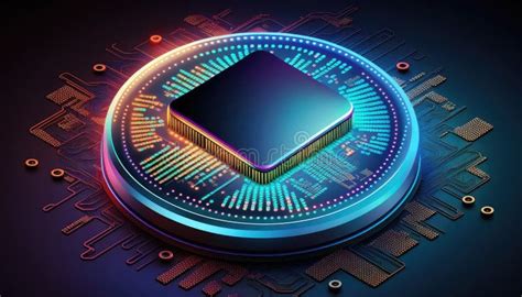 Futuristic Modern New Computer Processor Chip Colorful Neon Glowing Cpu Model Of Microprocessor