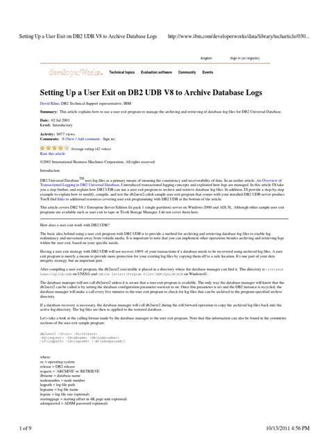 Setting Up A User Exit On Db2 Udb V8 To Archive Database Logs Pdf Computer File Ibm Db2