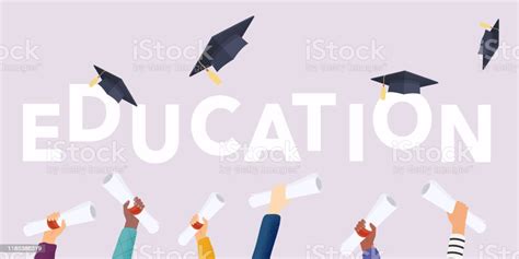 교육 졸업 모자를 던지는 가운에 학생 손의 졸업 학생 졸업장을 들고 있는 손 플랫 디자인 현대 벡터 일러스트 개념입니다 개념에 대한 스톡 벡터 아트 및 기타 이미지 Istock
