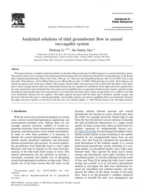 pdf analytical solutions of tidal groundwater flow in coastal two
