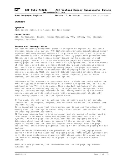 Sapnote 973227 Aix Virtual Memory Management Tuning Recommendations