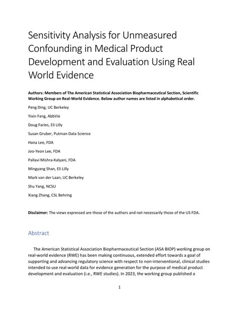 Pdf Sensitivity Analysis For Unmeasured Confounding In Medical