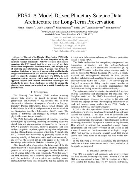 Pdf Pds4 A Model Driven Planetary Science Data Architecture For Long Term Preservation