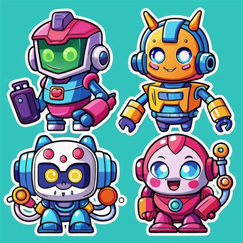 Cute Robot Stickers Adorable Characters Fun Designs Premium Ai