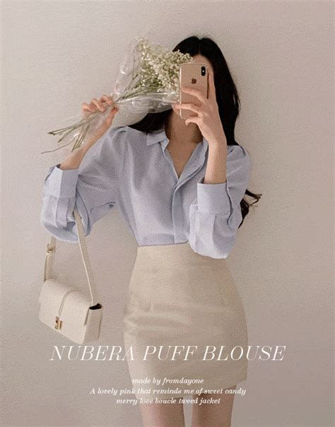 프롬데이원 누베라 히든버튼 퍼프블라우스 카라 셔츠 루즈핏 하객룩 오피스룩
