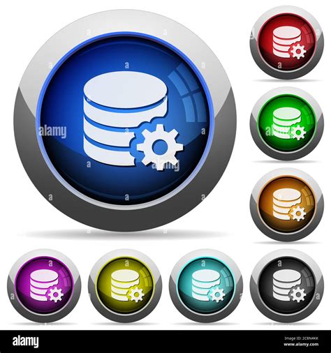 set of round glossy database configuration buttons arranged layer