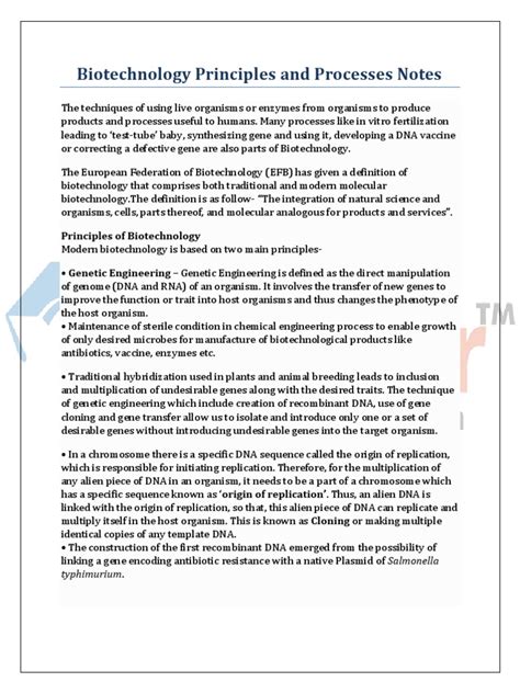 Biotechnology Principles And Processes Notes Pdf Molecular Cloning