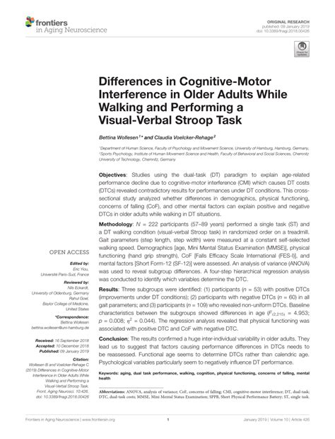Pdf Differences In Cognitive Motor Interference In Older Adults While