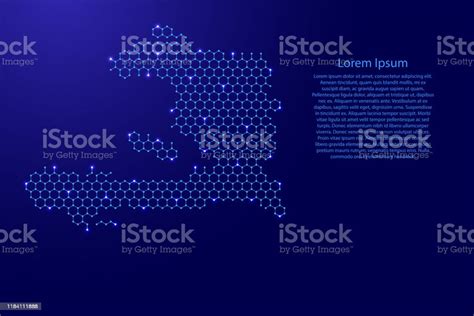 미래 육각 형 모양 선 노드에서 파란색과 빛나는 별 배너 포스터 인사말 카드에 대한 벌집 또는 분자 구조의 형태로 아이티지도 벡터 그림입니다 0명에 대한 스톡 벡터 아트 및
