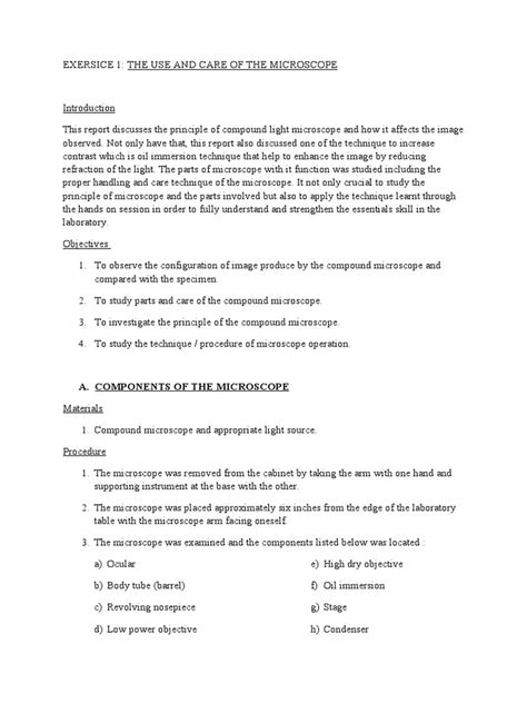 The Use And Care Of A Microscope Lab Report Atomic Microscopy