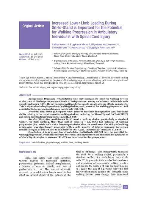 Pdf Increased Lower Limb Loading During Sit To Stand Is Important For The Potential For