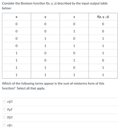 Solved Consider The Boolean Function F X Y Z Described By Chegg