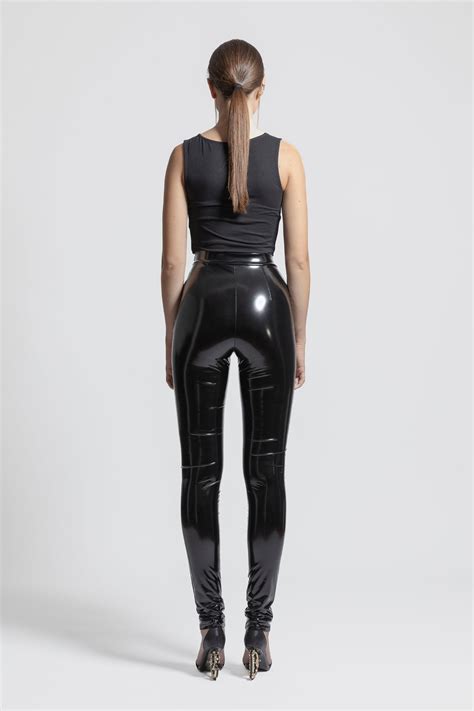 Tacrai Wet Look Black Leggings Glossy Latex Feel Slim Fit Pants
