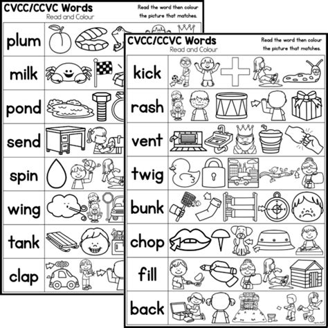 Cvcc And Ccvc Words Read And Colour Worksheets Top Teacher Worksheets