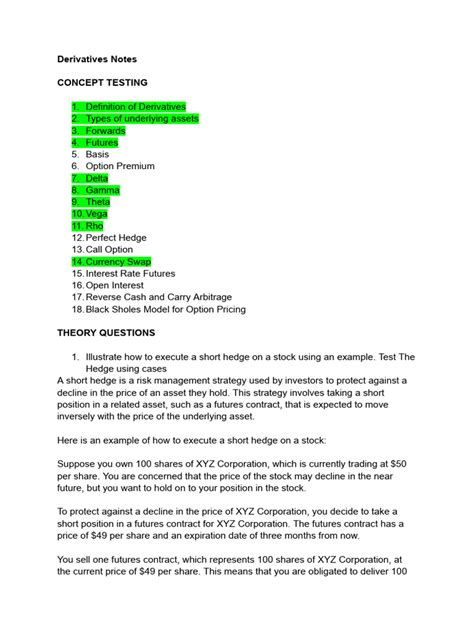 Derivatives Notes Pdf Option Finance Futures Contract