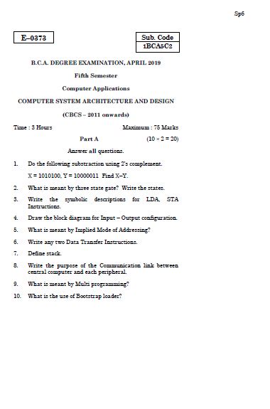 Alagappa University Bcacomputer Application Computer System Architecture And Design April
